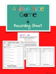 FREE MATH LESSON – “FREE Addition Dice Game and Recording Sheet” – The ...