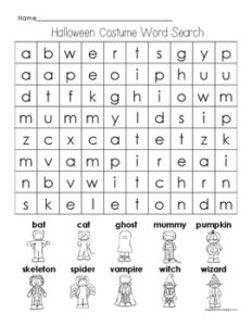 FREE LANGUAGE ARTS LESSON – “Halloween Costume Word Search” – The Best ...